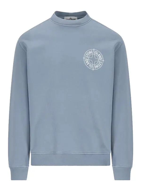 Stone Island Cotton Sweatshirt With Embroidered Logo - Blue