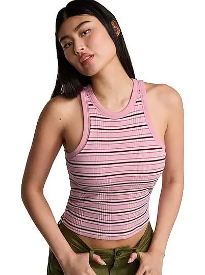 Pink Multi Rib Tank Top - Print