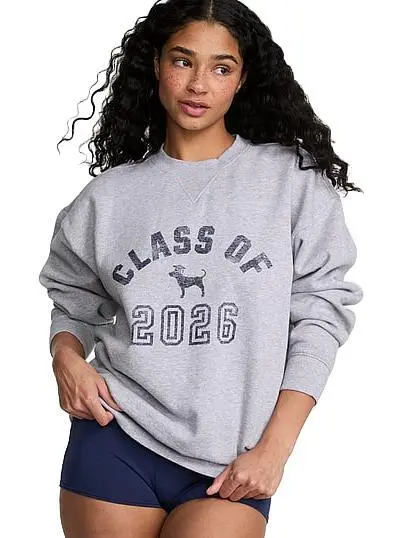 Pink Campus Fleece™ Oversized Crew Sweatshirt - Grey