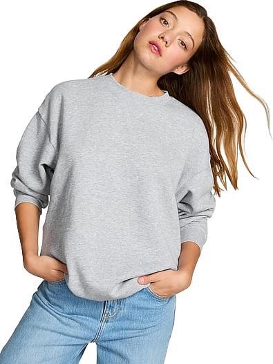 Pink Campus Fleece™ Crew Sweatshirt With Graphic Detail - Grey