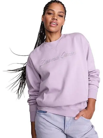 Pink Campus Fleece Oversized Crew Sweatshirt - Purple