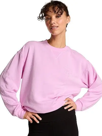 Pink Campus Fleece Oversized Crew Sweatshirt - Purple