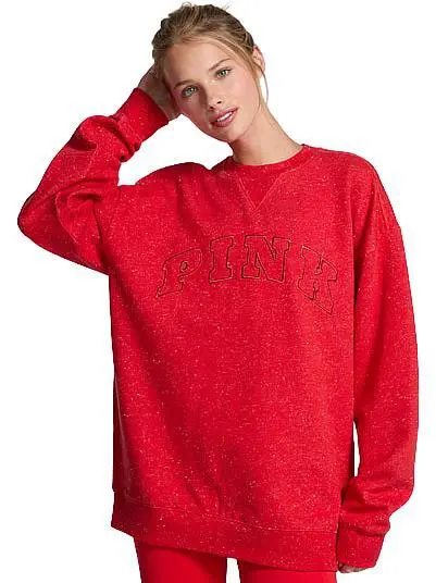 Pink Campus Fleece™ Oversized Crew Sweatshirt - Red