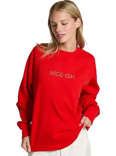 Pink Campus Fleece™ Oversized Crew Sweatshirt - Red