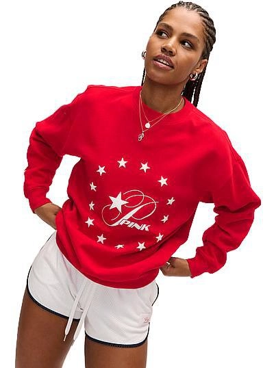 Pink Campus Fleece™ Crew Sweatshirt With Graphic Detail - Red