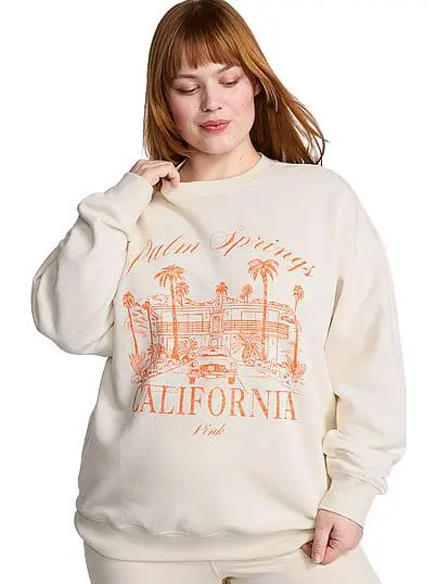 Pink Campus Fleece™ Oversized Crew Sweatshirt - White,ivory