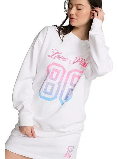 Pink Campus Fleece™ Oversized Crew Sweatshirt - White,ivory