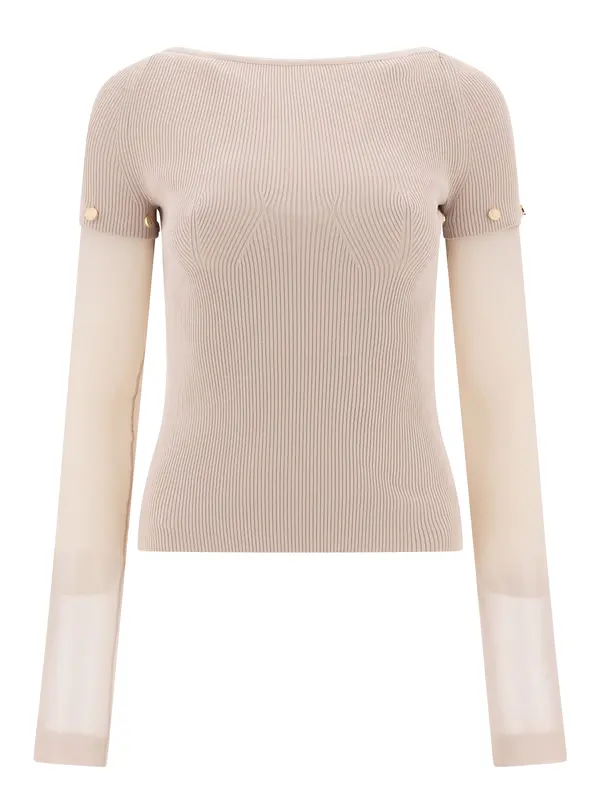 Max Mara Crew-neck T-shirt With Removable Sleeves - Beige