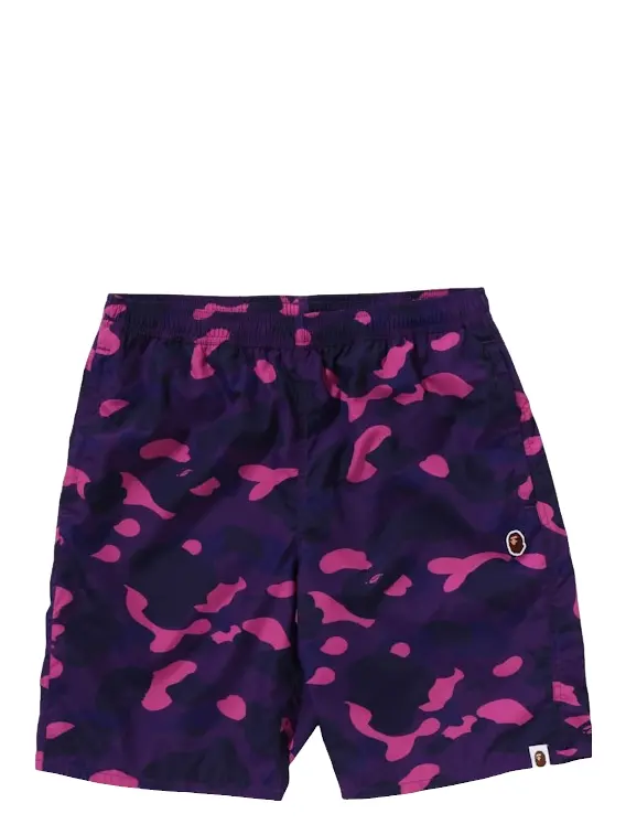 BAPE Camo Ape Head One Point Beach Shorts - Royal Purple