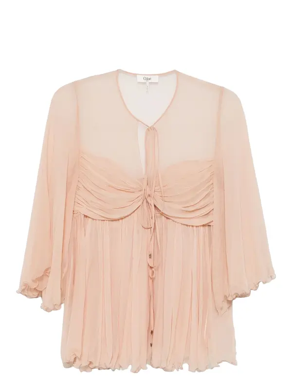 Chloé Pleated Silk Top - Neutrals