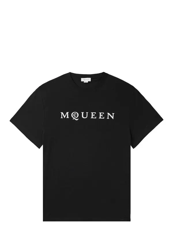 Alexander McQueen Logo-flocked Cotton-jersey T-shirt - Black