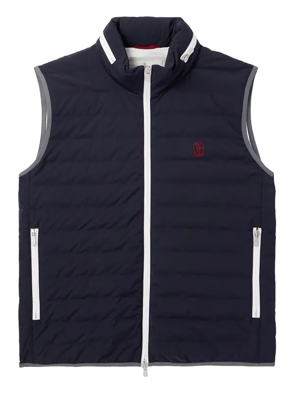 Brunello Cucinelli Logo-embroidered Quilted Shell Down Gilet - Blue