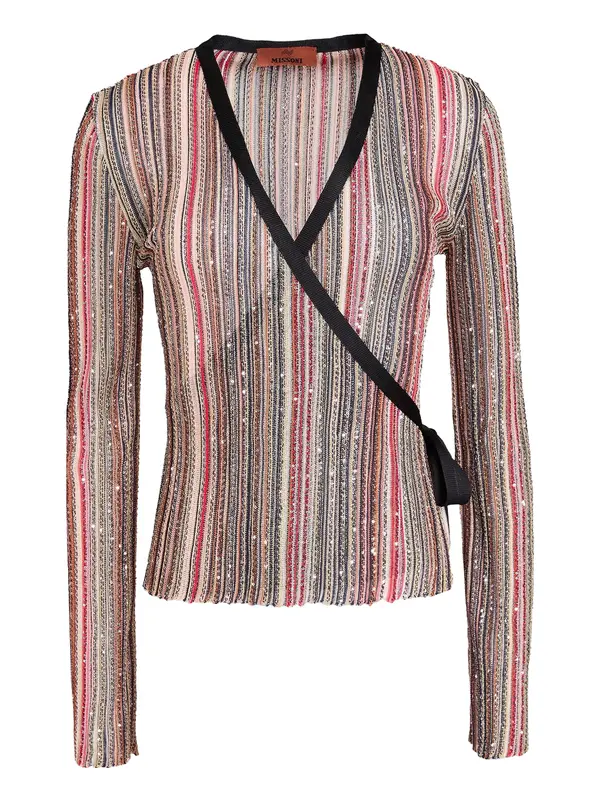 Missoni Sequin-embellished Striped Wrap Cardigan - Black