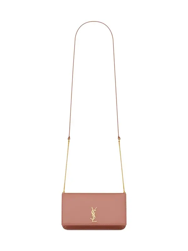 Saint Laurent Leather Cassandre Phone Holder - Pink