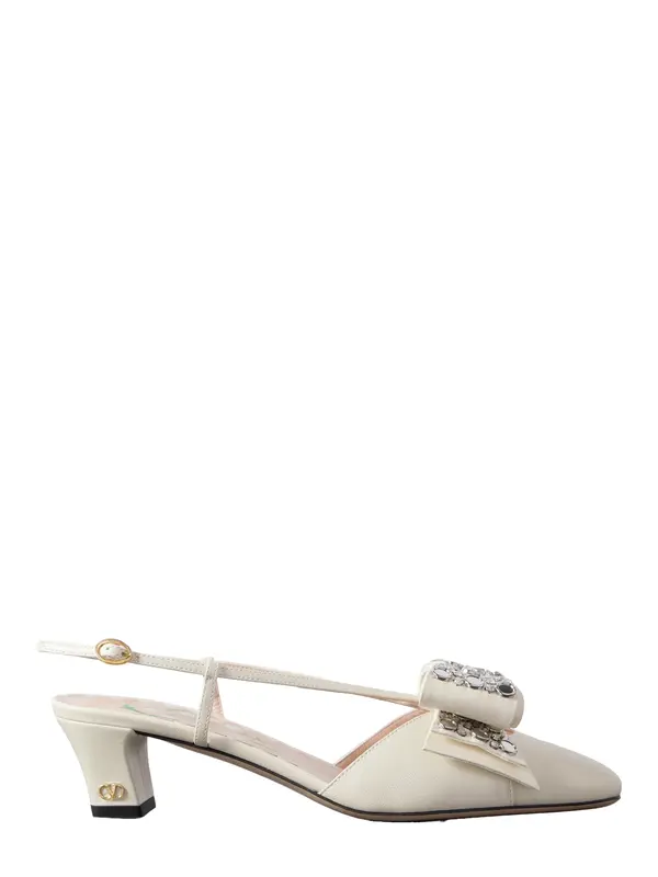 Valentino Garavani Bowow Embellished Leather Slingback Pumps - Ivory