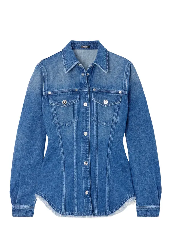 Versace Frayed Denim Shirt - Blue