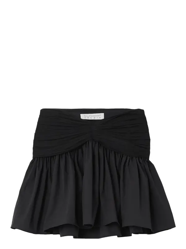 ABADIA Ruched Chiffon-trimmed Poplin Mini Skirt - Black