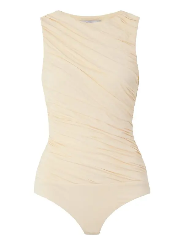 ABADIA Ora Ruched Bodysuit - Neutrals