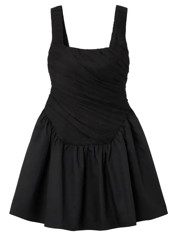 ABADIA Kaia Ruched Chiffon And Twill Mini Dress - Black