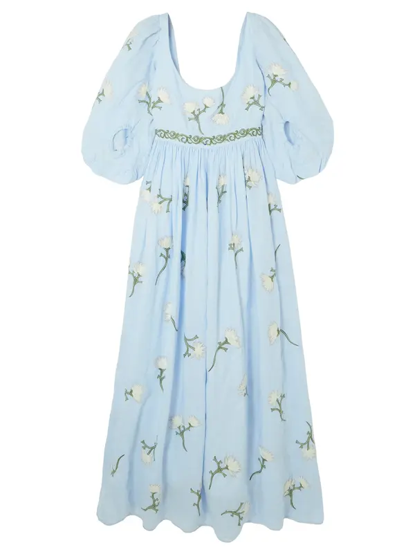 Agua Bendita Viviane Soledad Embroidered Maxi Dress - Blue