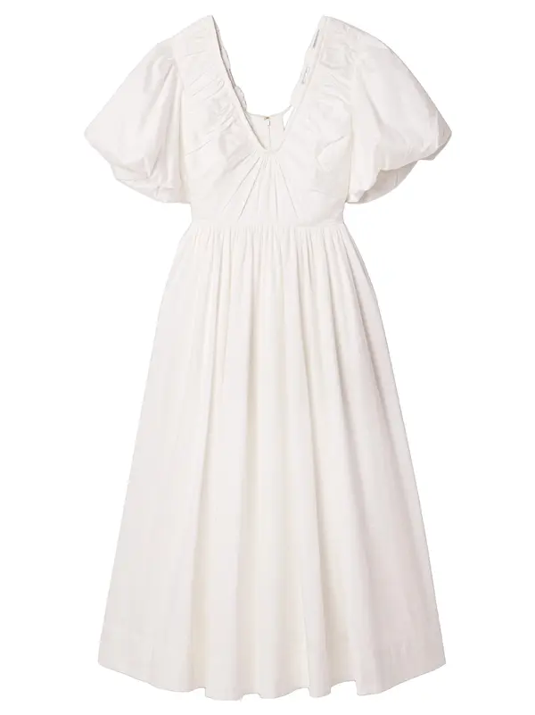 Aje Esmerie Gathered Organic Cotton-poplin Midi Dress - Ivory