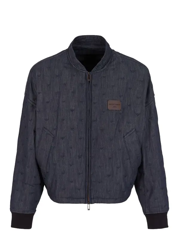 Emporio Armani Embroidered Logo Bomber Jacket - Blue