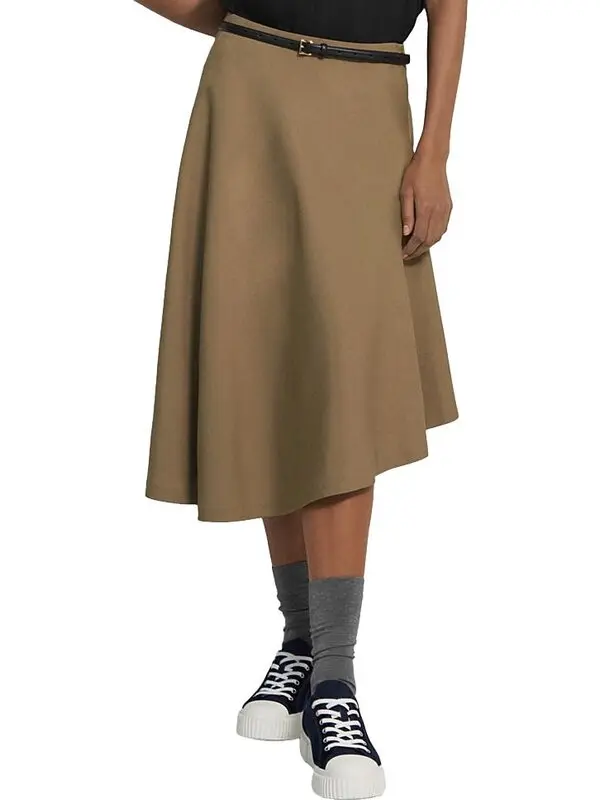 Theory Asymmetric Hem Midi Skirt - Dark Beige
