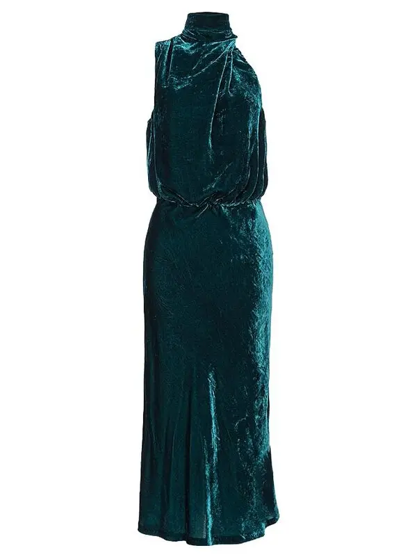 Pinko Marciac Velvet Midi Dress - Dark Bottle Green