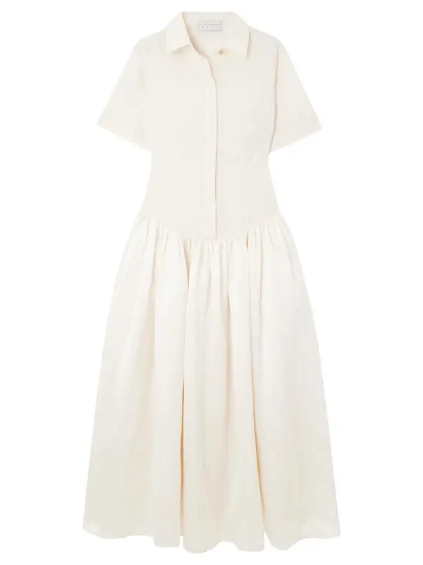 ABADIA Mena Pleated Poplin And Dupioni Midi Dress - Neutrals