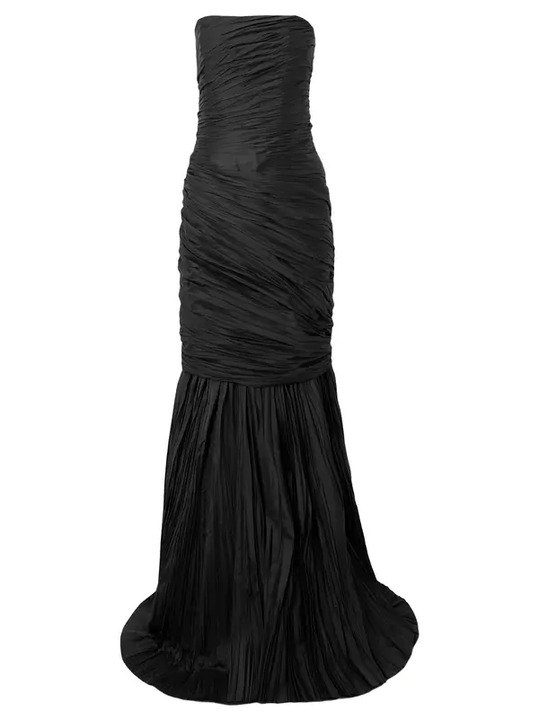 MARMAR HALIM Ruched Taffeta Mermaid Gown - Black