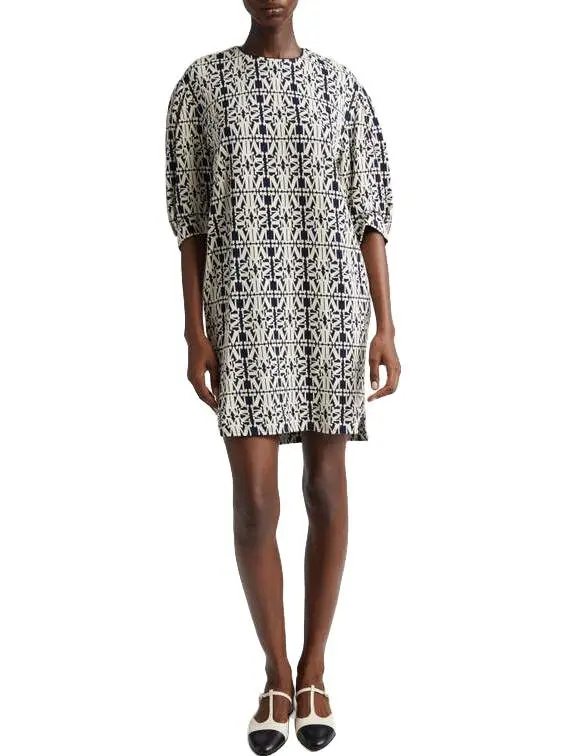 Max Mara Gustavo Monogram Cotton Piqué Dress - White/ Blue