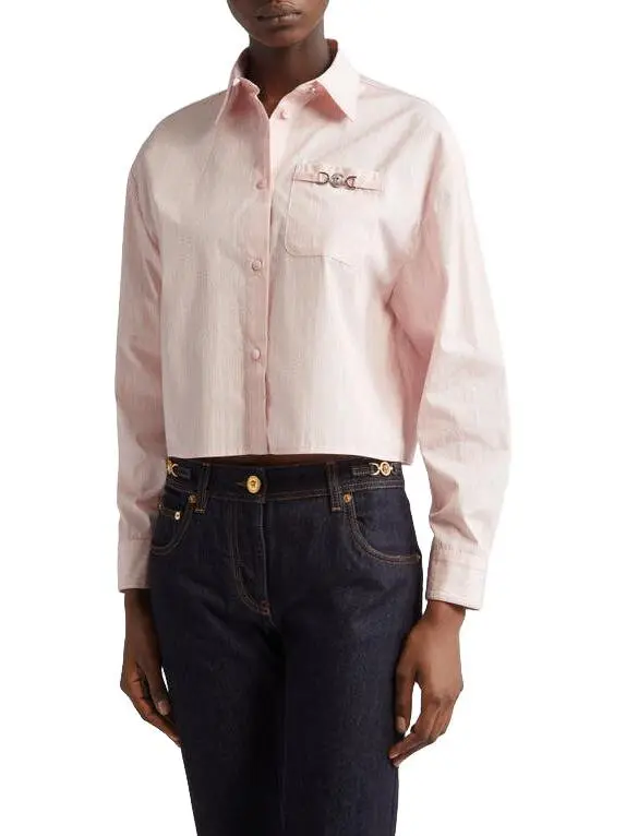 Versace Pinstripe Chain Crop Cotton Poplin Shirt - Pastel Pink Milk