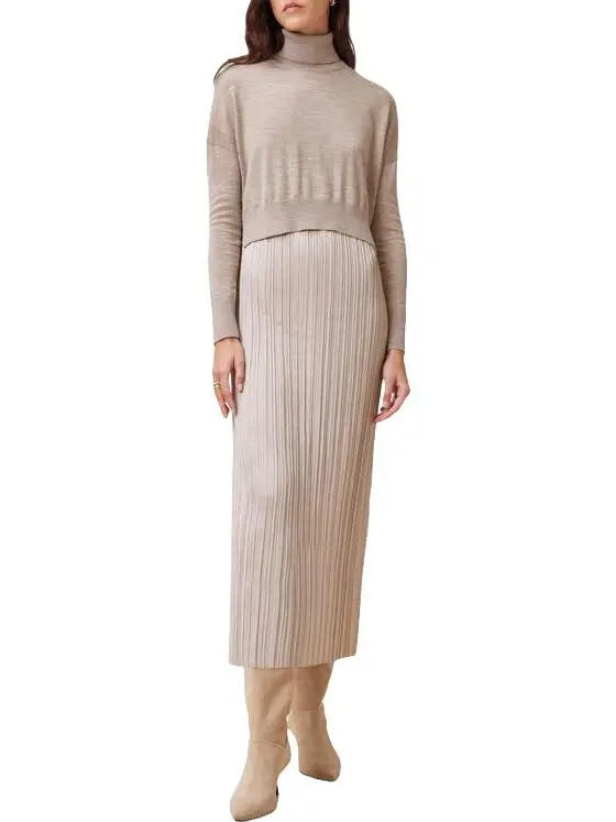 ALLSAINTS Vittoria Merino Wool Sweater & Micropleat Dress Set - Fawn Brown