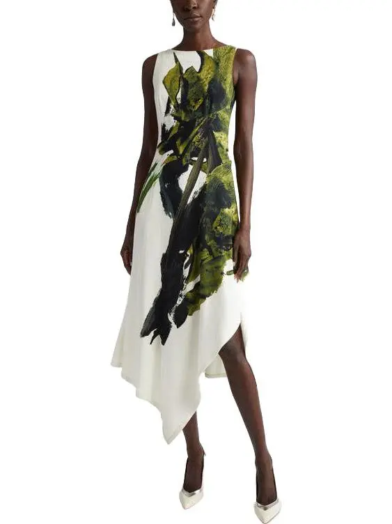 JASON WU Brushstroke Print Dress - Chalk/olive Multi
