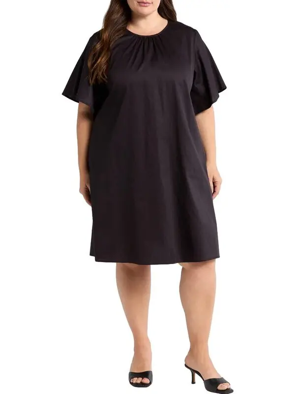 HARSHMAN Agata Flutter Sleeve Cotton Dress - Black