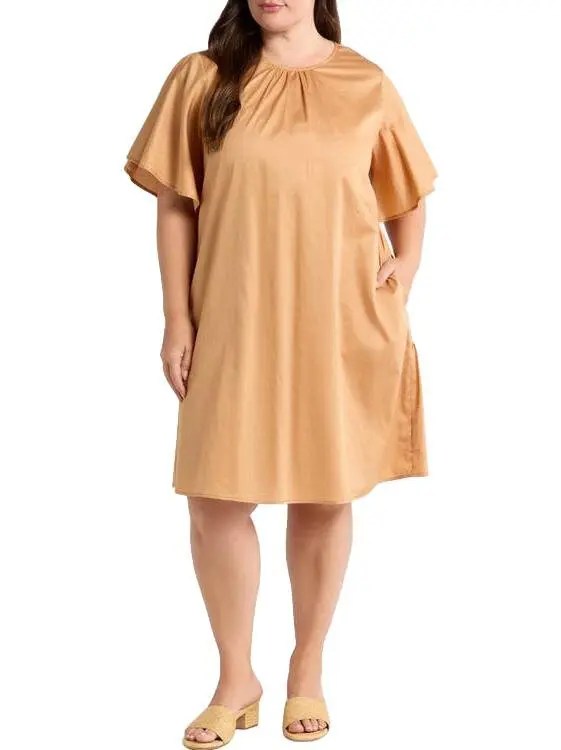 HARSHMAN Agata Flutter Sleeve Cotton Dress - Sand