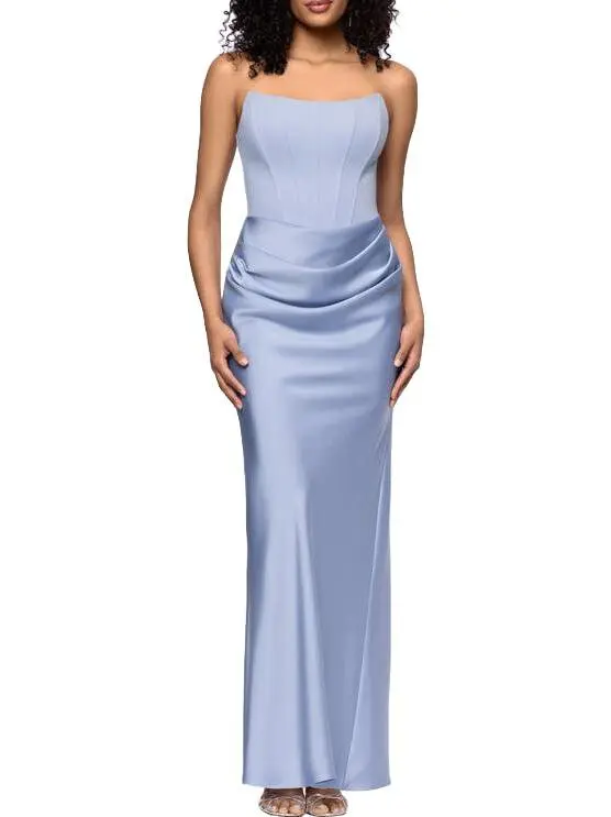 Betsy & Adam Strapless Mixed Media Gown - Periwinkle