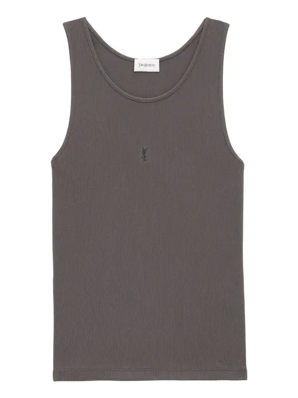 Saint Laurent Cotton Cassandre Sleeveless Top - Grey