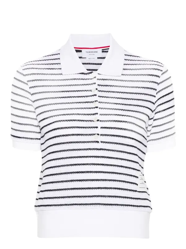 Thom Browne Striped Textured-knit Polo Shirt - White