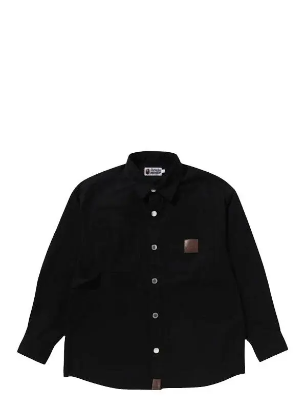 A BATHING APE Bathing Ape Logo Canvas Long Sleeve Work Shirt - Charcoal