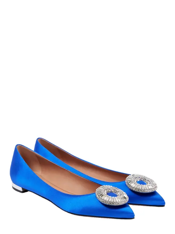 AQUAZZURA Crystal Hoop Satin Ballet Flats - Blue