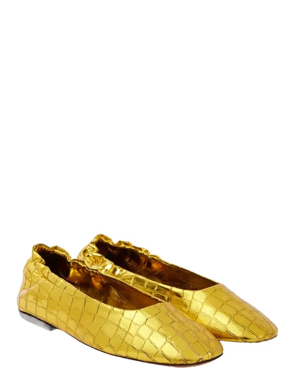 Dries Van Noten Croc-effect Metallic Leather Ballet Flats - Gold