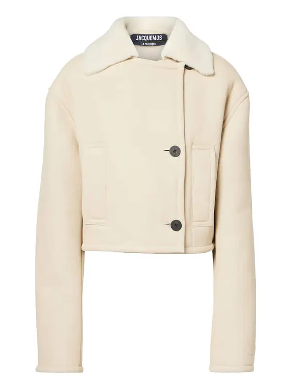 Jacquemus Marino Cropped Shearling Jacket - White