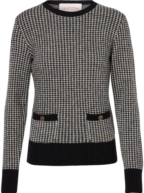 Valentino Garavani Houndstooth Virgin Wool Sweater - Black