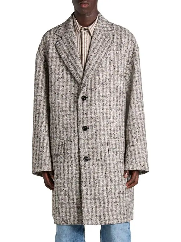 Bottega Veneta Gingham Wool-blend Bouclé Topcoat - Black/ Loam/ Chalk