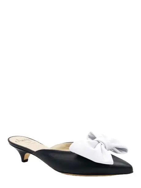 AMALFI BY RANGONI Antica Pointed Toe Mule - Black/ White Parm Bow
