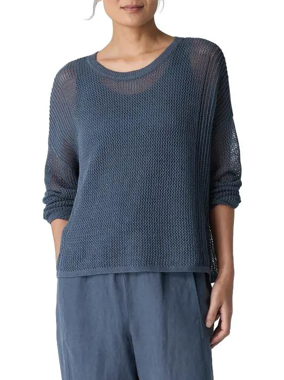 Eileen Fisher Open Stitch Organic Linen & Organic Cotton Sweater - Eclipse