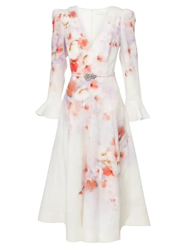 Zimmermann Crush Embellished Linen Midi Dress - Red