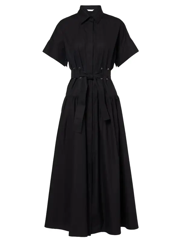 Max Mara Agoraio Pleated Cotton Shirt Dress - Black