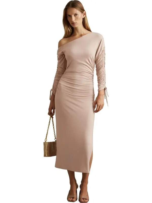 REISS Cyra One-shoulder Midi Dress - Blush